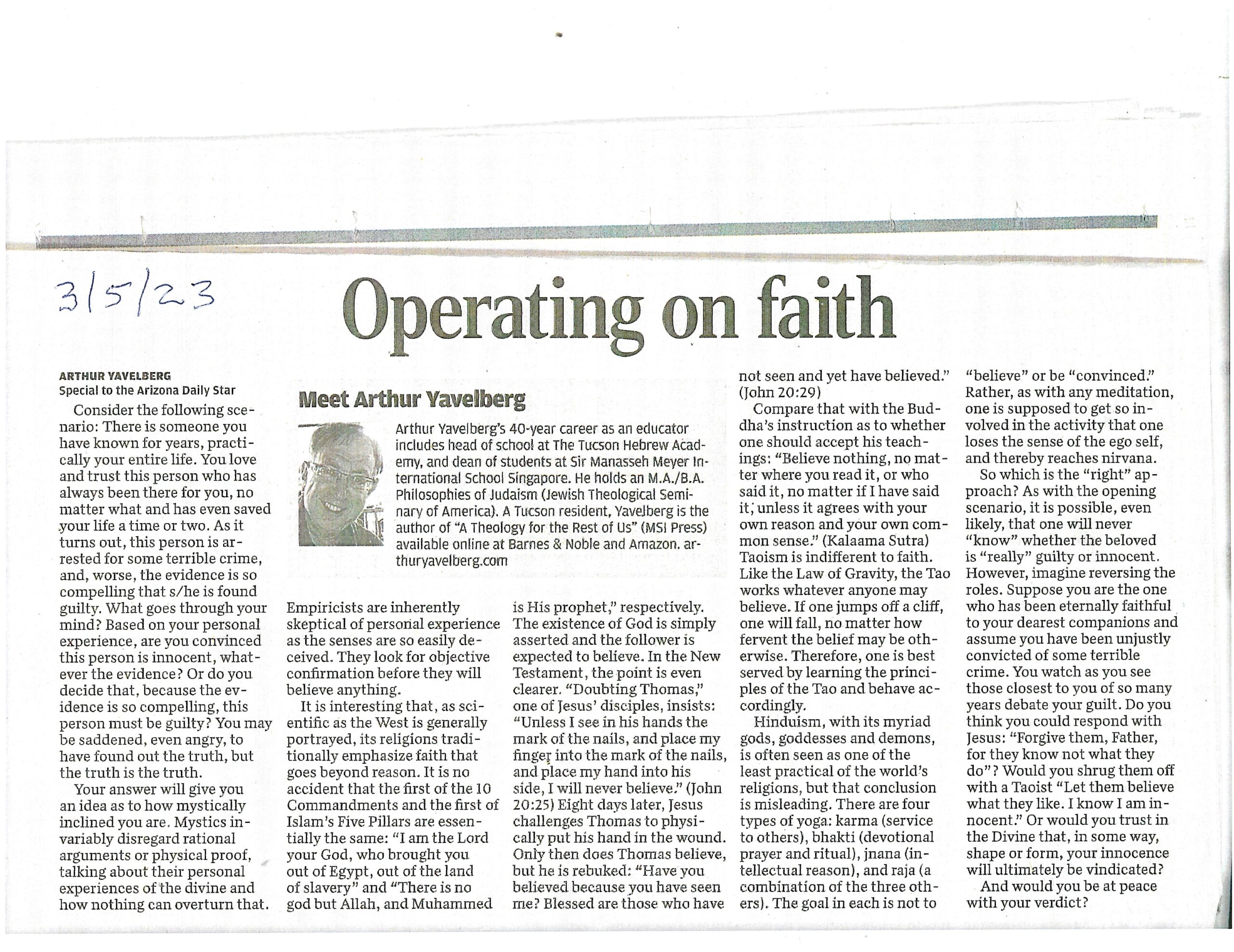 Faith or Reason? - Arthur Yavelberg